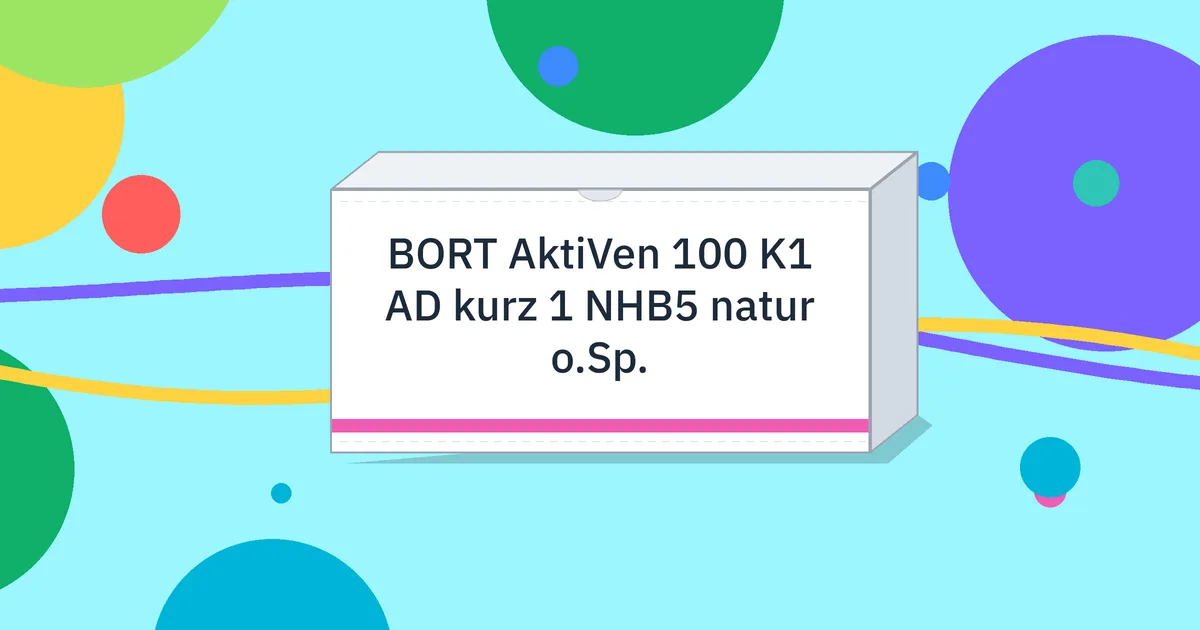 Symbolbild: Packung mit der Aufschrift BORT AktiVen 100 K1 AD kurz 1 NHB5 natur o.Sp. (PZN 17493509) – Verfügbarkeit und Bezug in Apotheken in Frankfurt am Main