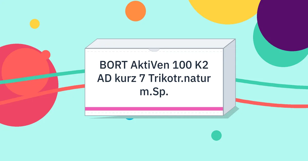 Symbolbild: Packung mit der Aufschrift BORT AktiVen 100 K2 AD kurz 7 Trikotr.natur m.Sp. (PZN 13726603) – Verfügbarkeit und Bezug in Apotheken in Frankfurt am Main