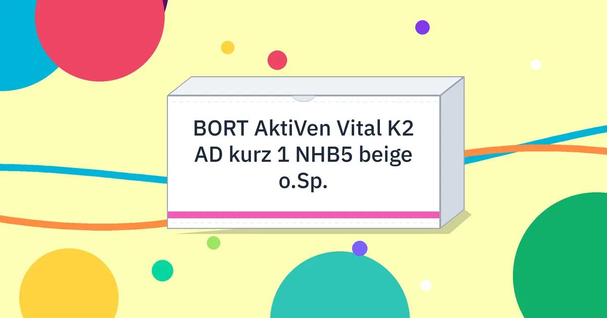 Symbolbild: Packung mit der Aufschrift BORT AktiVen Vital K2 AD kurz 1 NHB5 beige o.Sp. (PZN 17494176) – Verfügbarkeit und Bezug in Apotheken in Frankfurt am Main