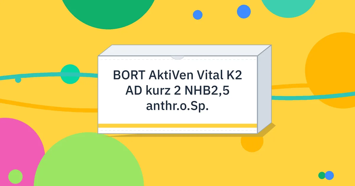Symbolbild: Packung mit der Aufschrift BORT AktiVen Vital K2 AD kurz 2 NHB2,5 anthr.o.Sp. (PZN 17499630) – Verfügbarkeit und Bezug in Apotheken in Frankfurt am Main
