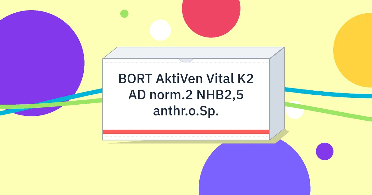 Symbolbild: Packung mit der Aufschrift BORT AktiVen Vital K2 AD norm.2 NHB2,5 anthr.o.Sp. (PZN 17499564) – Verfügbarkeit und Bezug in Apotheken in Frankfurt am Main