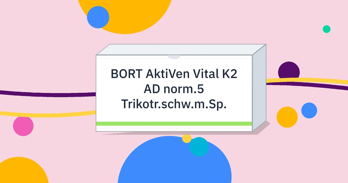 Symbolbild: Packung mit der Aufschrift BORT AktiVen Vital K2 AD norm.5 Trikotr.schw.m.Sp. (PZN 12549783) – Verfügbarkeit und Bezug in Apotheken in Frankfurt am Main