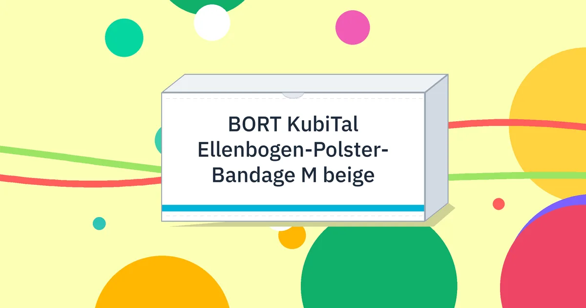 Symbolbild: Packung mit der Aufschrift BORT KubiTal Ellenbogen-Polster-Bandage M beige (PZN 00219690) – Verfügbarkeit und Bezug in Apotheken in Frankfurt am Main