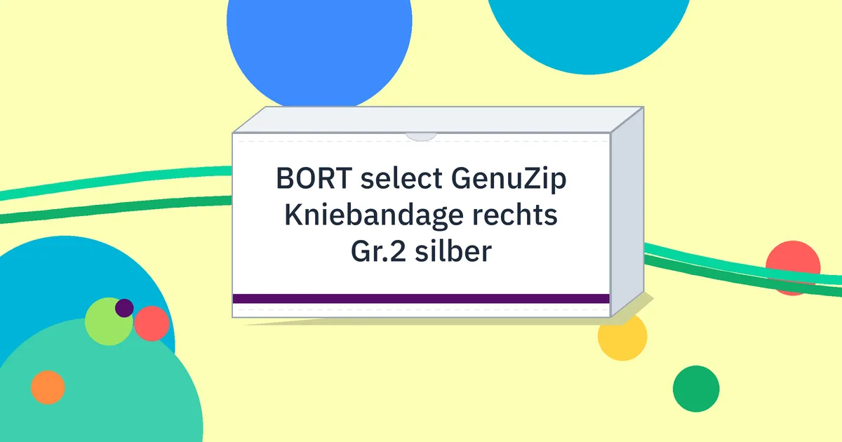Symbolbild: Packung mit der Aufschrift BORT select GenuZip Kniebandage rechts Gr.2 silber (PZN 16844243) – Verfügbarkeit und Bezug in Apotheken in Frankfurt am Main