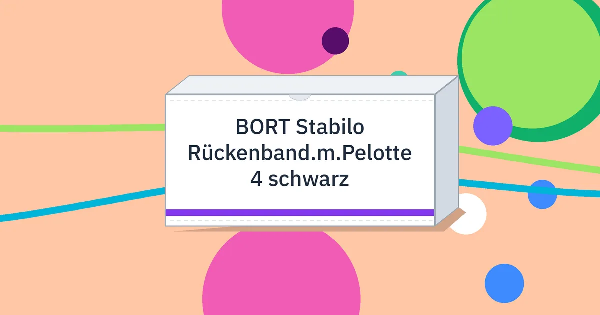 Symbolbild: Packung mit der Aufschrift BORT Stabilo Rückenband.m.Pelotte 4 schwarz (PZN 05539689) – Verfügbarkeit und Bezug in Apotheken in Frankfurt am Main