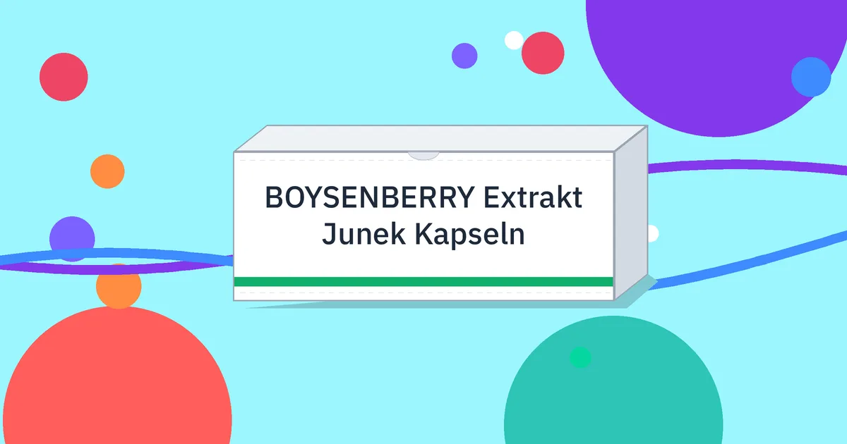 Symbolbild: Packung mit der Aufschrift BOYSENBERRY Extrakt Junek Kapseln (PZN 19205271) – Verfügbarkeit und Bezug in Apotheken in Frankfurt am Main