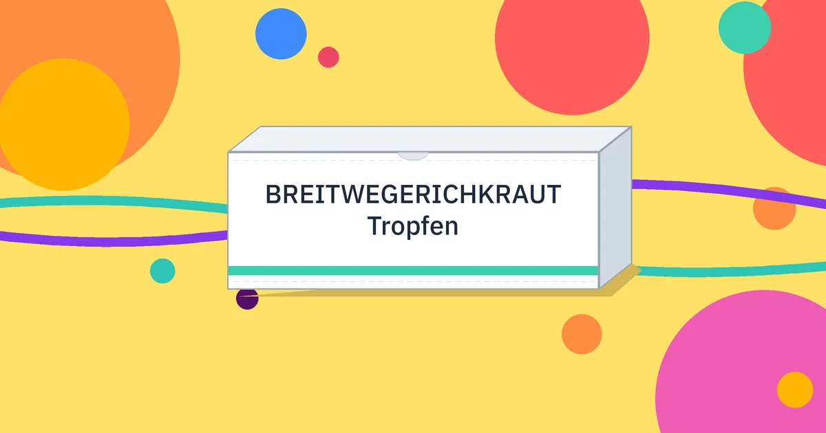 Symbolbild: Packung mit der Aufschrift BREITWEGERICHKRAUT Tropfen (PZN 19657694) – Verfügbarkeit und Bezug in Apotheken in Frankfurt am Main