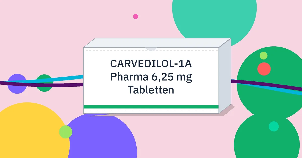 Symbolbild: Packung mit der Aufschrift CARVEDILOL-1A Pharma 6,25 mg Tabletten (PZN 00819036) – Verfügbarkeit und Bezug in Apotheken in Frankfurt am Main