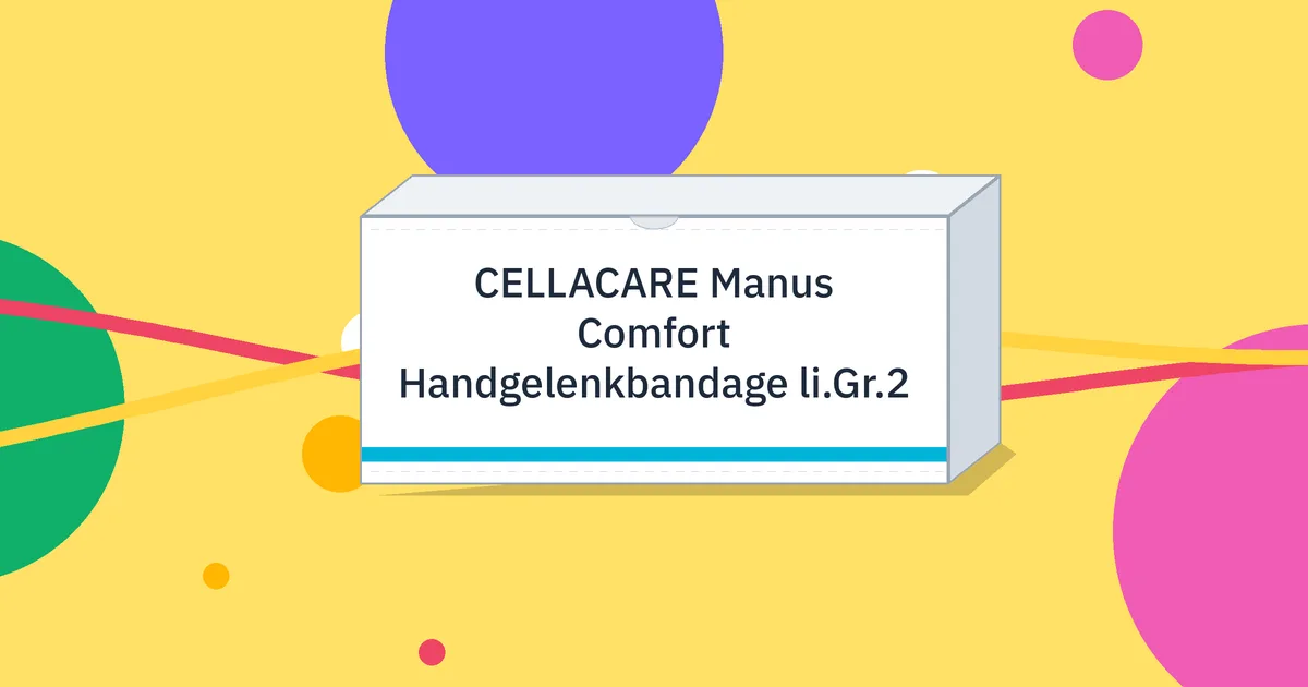 Symbolbild: Packung mit der Aufschrift CELLACARE Manus Comfort Handgelenkbandage li.Gr.2 (PZN 20550145) – Verfügbarkeit und Bezug in Apotheken in Frankfurt am Main