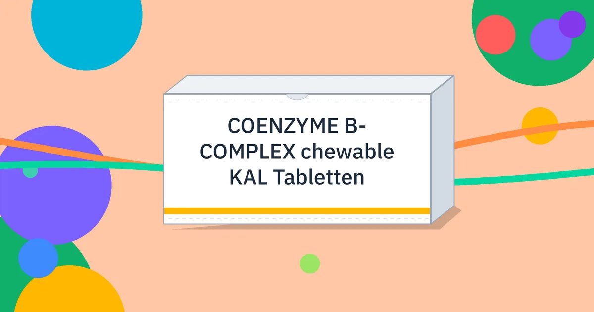 Symbolbild: Packung mit der Aufschrift COENZYME B-COMPLEX chewable KAL Tabletten (PZN 16801860) – Verfügbarkeit und Bezug in Apotheken in Frankfurt am Main