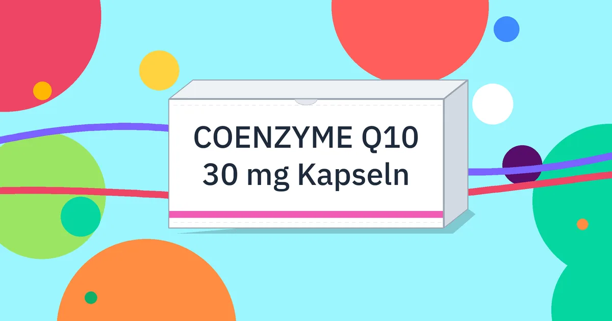 Symbolbild: Packung mit der Aufschrift COENZYME Q10 30 mg Kapseln (PZN 09462794) – Verfügbarkeit und Bezug in Apotheken in Frankfurt am Main