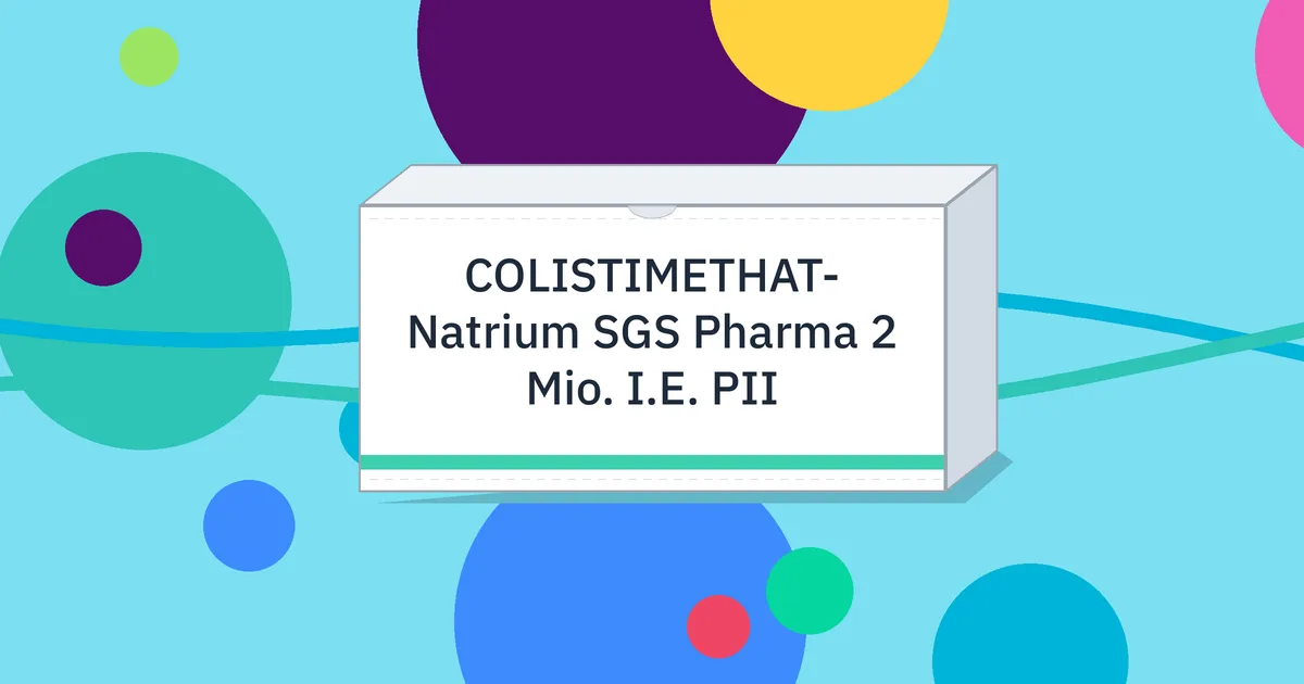 Symbolbild: Packung mit der Aufschrift COLISTIMETHAT-Natrium SGS Pharma 2 Mio. I.E. PII (PZN 20313066) – Verfügbarkeit und Bezug in Apotheken in Frankfurt am Main