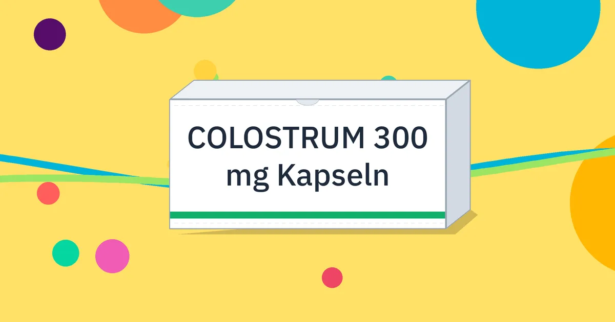 Symbolbild: Packung mit der Aufschrift COLOSTRUM 300 mg Kapseln (PZN 09899479) – Verfügbarkeit und Bezug in Apotheken in Frankfurt am Main