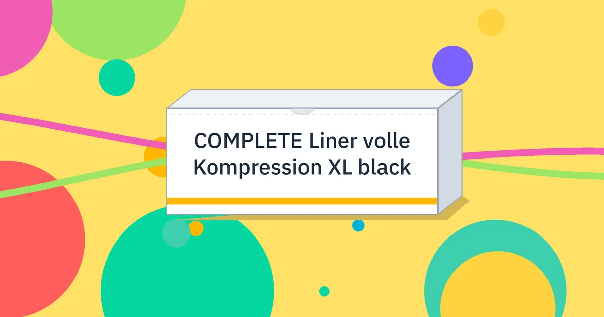 Symbolbild: Packung mit der Aufschrift COMPLETE Liner volle Kompression XL black (PZN 19534129) – Verfügbarkeit und Bezug in Apotheken in Frankfurt am Main