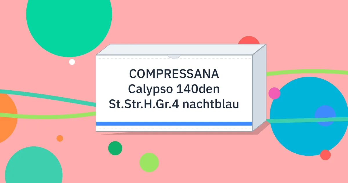 Symbolbild: Packung mit der Aufschrift COMPRESSANA Calypso 140den St.Str.H.Gr.4 nachtblau (PZN 11217843) – Verfügbarkeit und Bezug in Apotheken in Frankfurt am Main