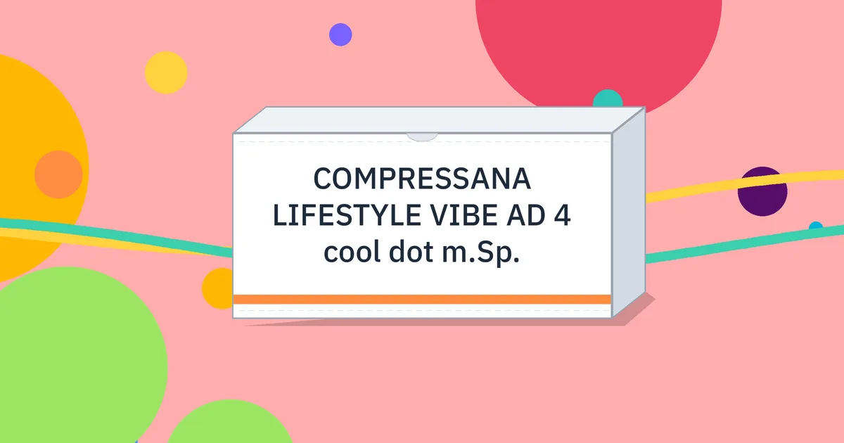 Symbolbild: Packung mit der Aufschrift COMPRESSANA LIFESTYLE VIBE AD 4 cool dot m.Sp. (PZN 18367391) – Verfügbarkeit und Bezug in Apotheken in Frankfurt am Main