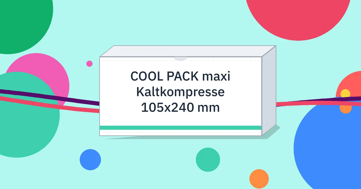 Symbolbild: Packung mit der Aufschrift COOL PACK maxi Kaltkompresse 105x240 mm (PZN 04194509) – Verfügbarkeit und Bezug in Apotheken in Frankfurt am Main
