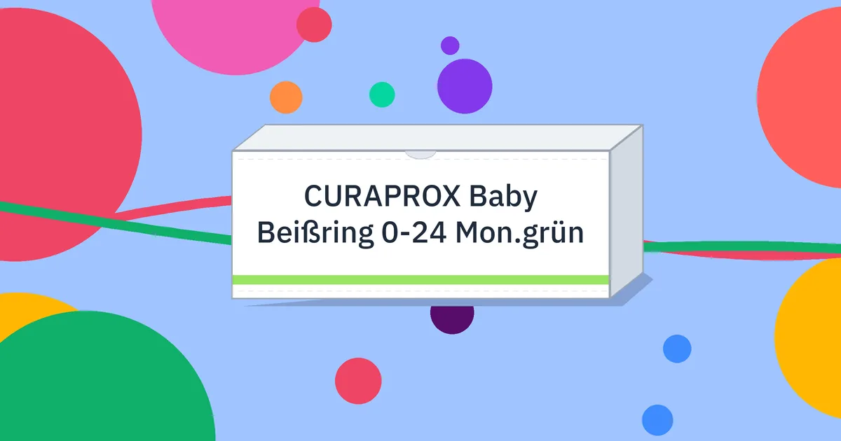 Symbolbild: Packung mit der Aufschrift CURAPROX Baby Beißring 0-24 Mon.grün (PZN 16587869) – Verfügbarkeit und Bezug in Apotheken in Frankfurt am Main