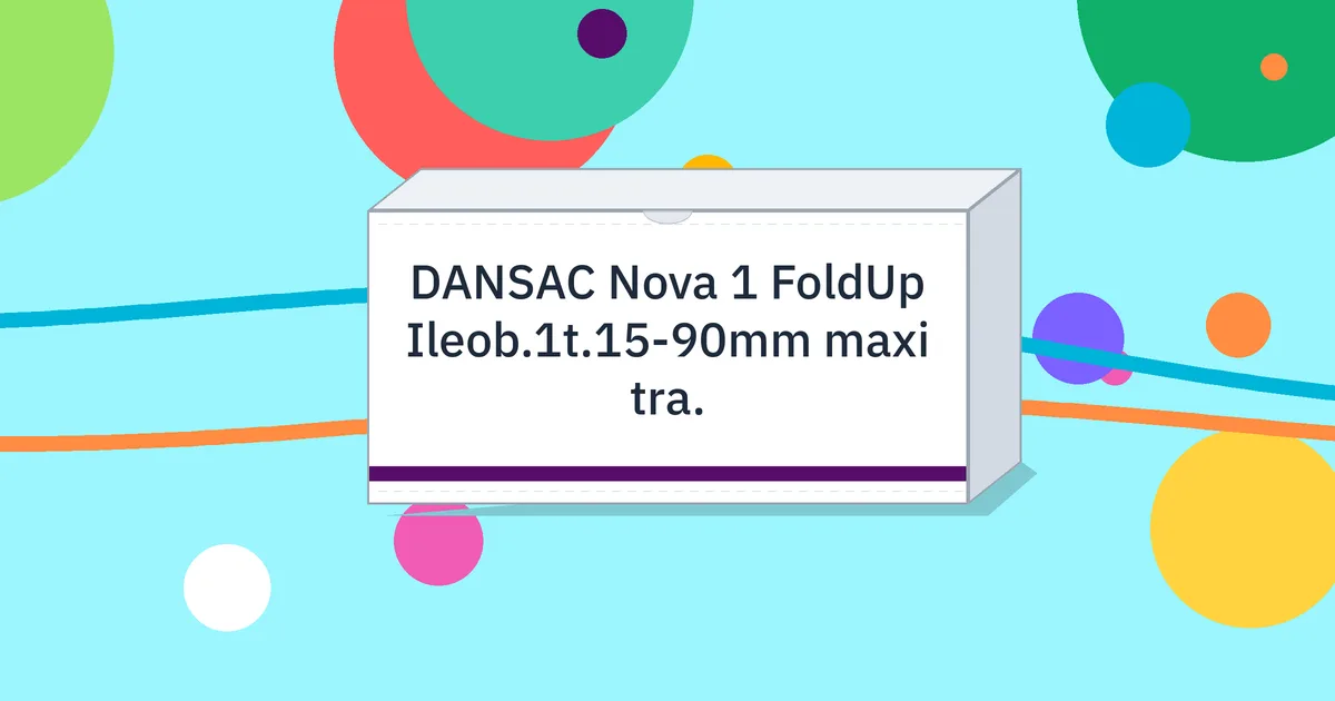 Symbolbild: Packung mit der Aufschrift DANSAC Nova 1 FoldUp Ileob.1t.15-90mm maxi tra. (PZN 00034217) – Verfügbarkeit und Bezug in Apotheken in Frankfurt am Main