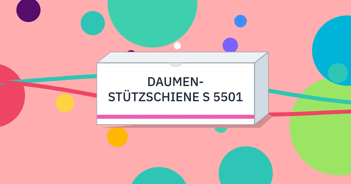 Symbolbild: Packung mit der Aufschrift DAUMEN-STÜTZSCHIENE S 5501 (PZN 19070121) – Verfügbarkeit und Bezug in Apotheken in Frankfurt am Main