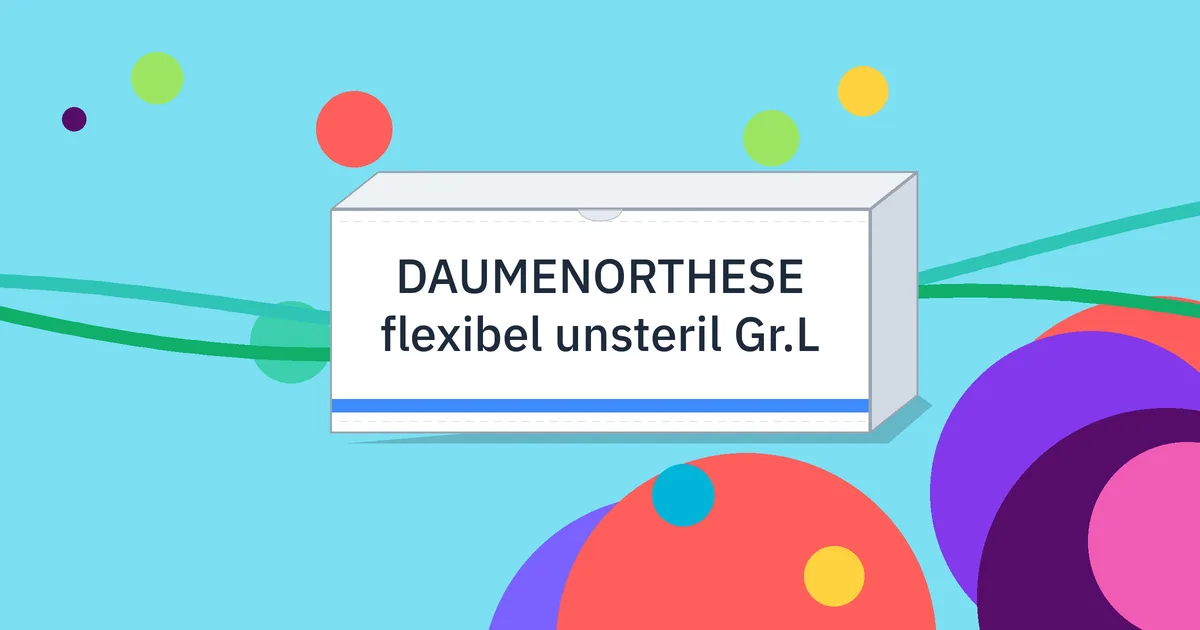 Symbolbild: Packung mit der Aufschrift DAUMENORTHESE flexibel unsteril Gr.L (PZN 17623662) – Verfügbarkeit und Bezug in Apotheken in Frankfurt am Main