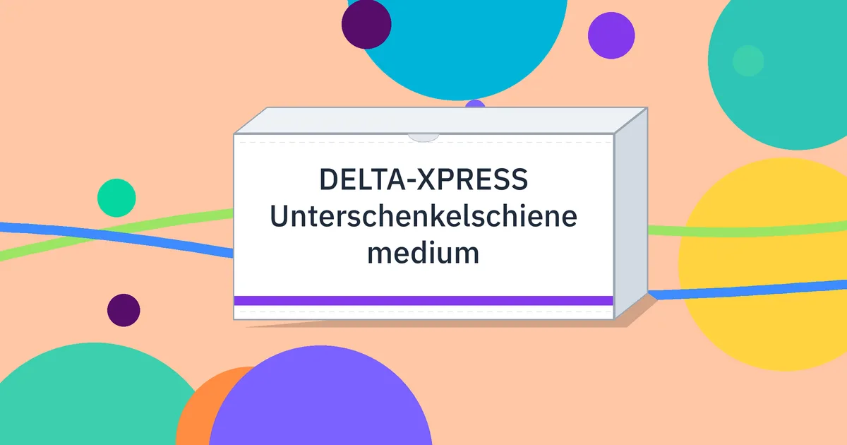 Symbolbild: Packung mit der Aufschrift DELTA-XPRESS Unterschenkelschiene medium (PZN 09533198) – Verfügbarkeit und Bezug in Apotheken in Frankfurt am Main