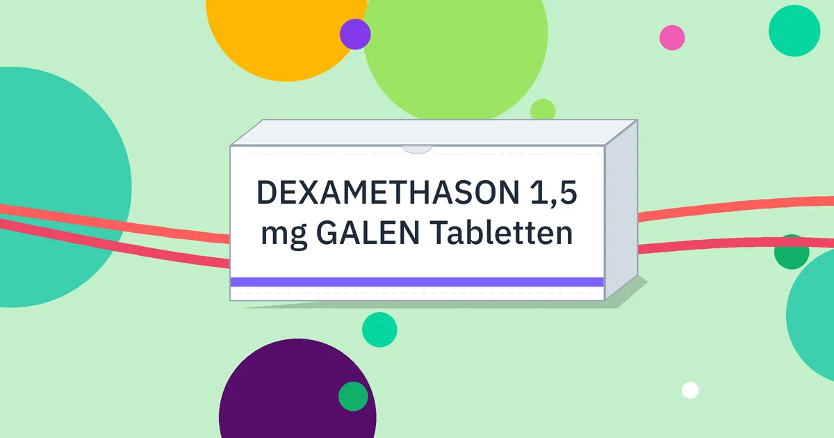 Symbolbild: Packung mit der Aufschrift DEXAMETHASON 1,5 mg GALEN Tabletten (PZN 00745504) – Verfügbarkeit und Bezug in Apotheken in Frankfurt am Main
