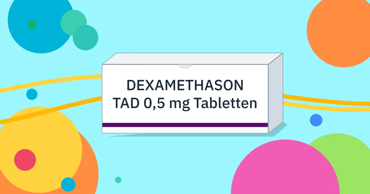 Symbolbild: Packung mit der Aufschrift DEXAMETHASON TAD 0,5 mg Tabletten (PZN 14294169) – Verfügbarkeit und Bezug in Apotheken in Frankfurt am Main