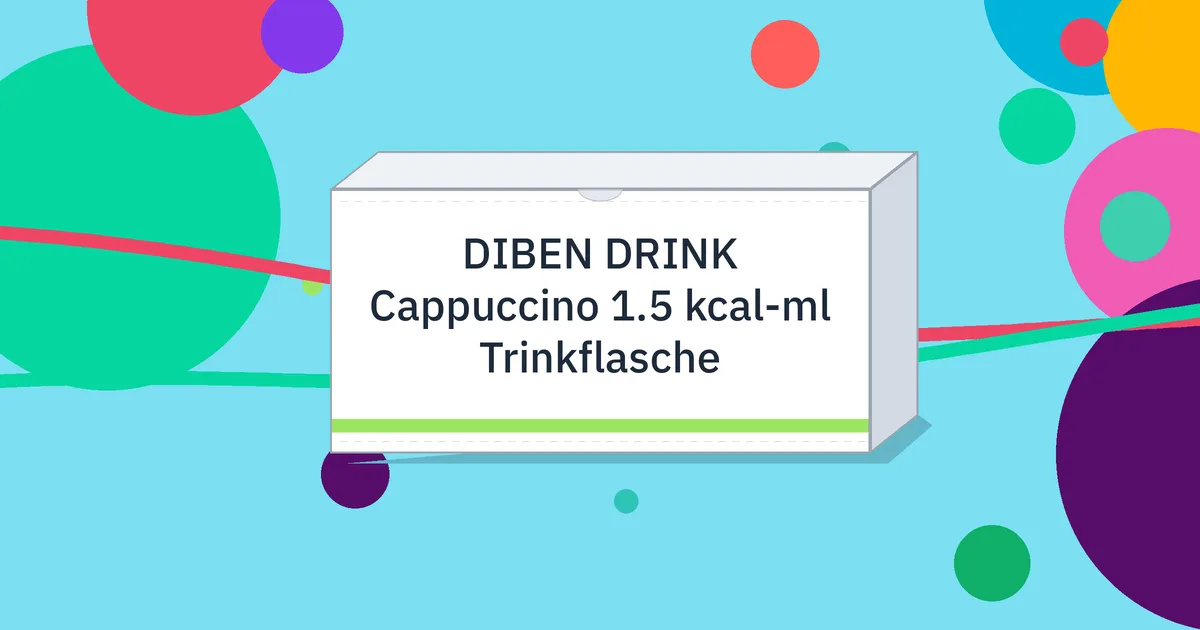 Symbolbild: Packung mit der Aufschrift DIBEN DRINK Cappuccino 1.5 kcal-ml Trinkflasche (PZN 16746747) – Verfügbarkeit und Bezug in Apotheken in Frankfurt am Main
