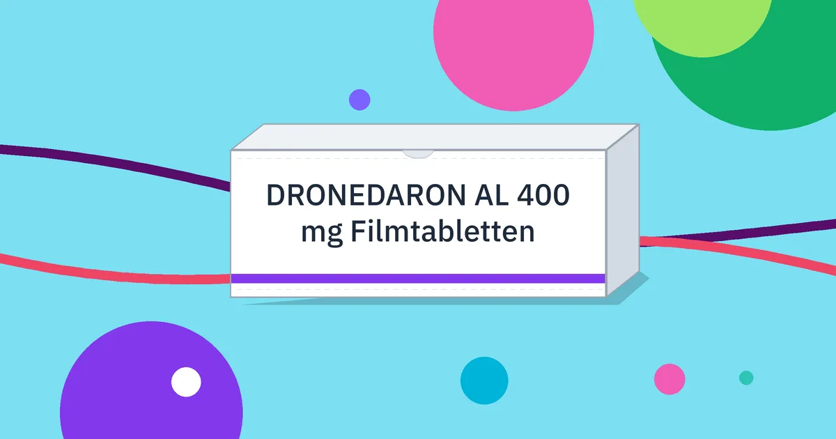 Symbolbild: Packung mit der Aufschrift DRONEDARON AL 400 mg Filmtabletten (PZN 15609853) – Verfügbarkeit und Bezug in Apotheken in Frankfurt am Main