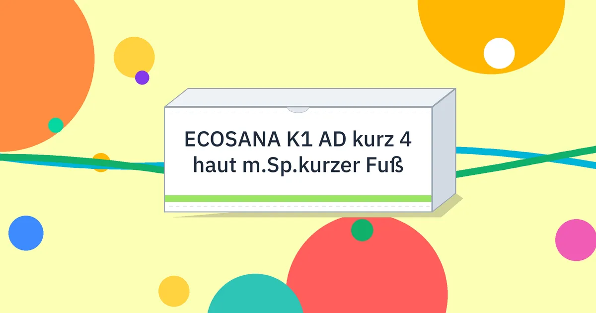 Symbolbild: Packung mit der Aufschrift ECOSANA K1 AD kurz 4 haut m.Sp.kurzer Fuß (PZN 04724947) – Verfügbarkeit und Bezug in Apotheken in Frankfurt am Main