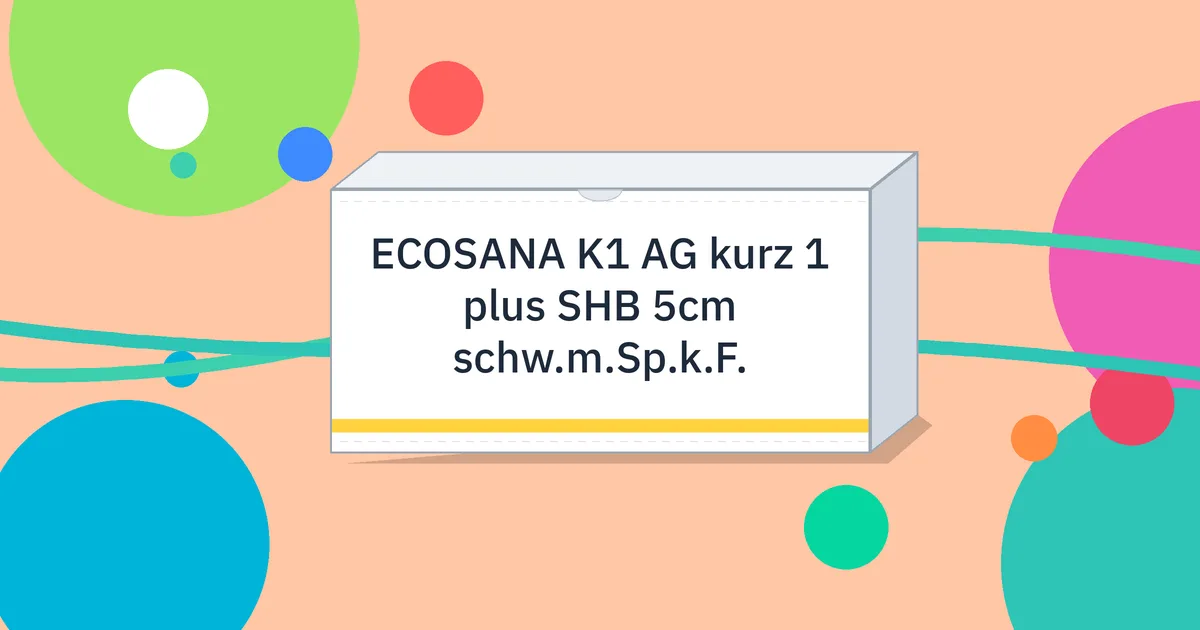 Symbolbild: Packung mit der Aufschrift ECOSANA K1 AG kurz 1 plus SHB 5cm schw.m.Sp.k.F. (PZN 04725800) – Verfügbarkeit und Bezug in Apotheken in Frankfurt am Main