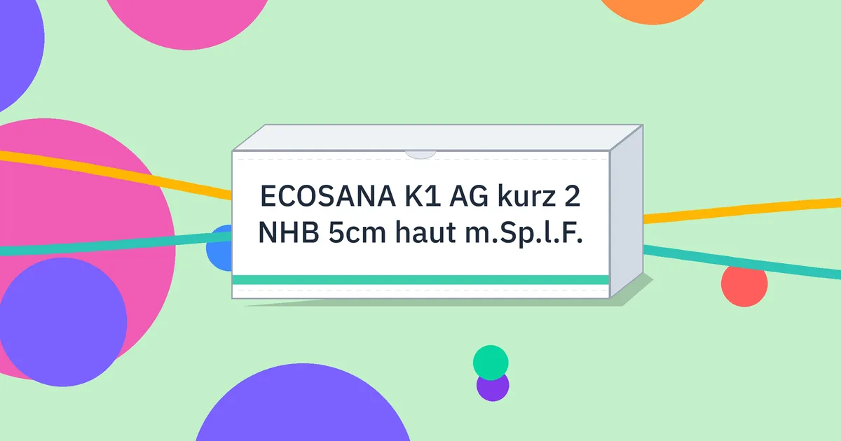 Symbolbild: Packung mit der Aufschrift ECOSANA K1 AG kurz 2 NHB 5cm haut m.Sp.l.F. (PZN 04727006) – Verfügbarkeit und Bezug in Apotheken in Frankfurt am Main