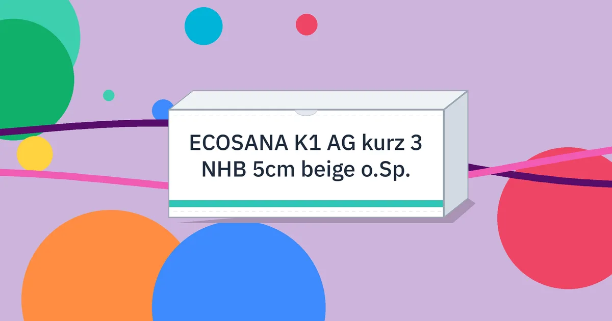 Symbolbild: Packung mit der Aufschrift ECOSANA K1 AG kurz 3 NHB 5cm beige o.Sp. (PZN 04727489) – Verfügbarkeit und Bezug in Apotheken in Frankfurt am Main