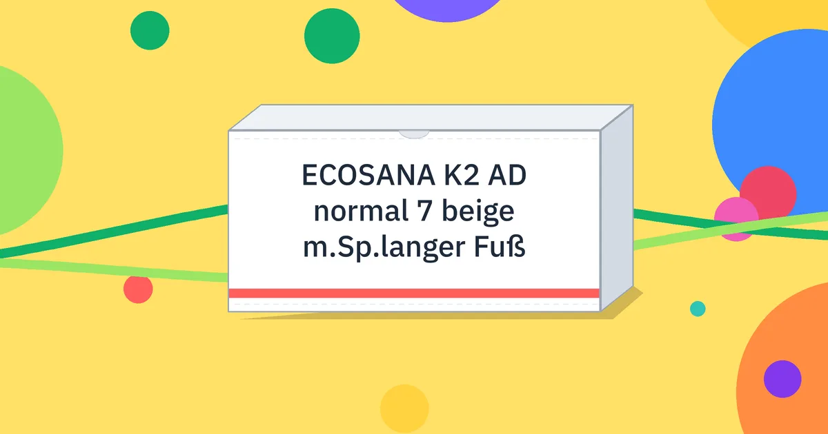 Symbolbild: Packung mit der Aufschrift ECOSANA K2 AD normal 7 beige m.Sp.langer Fuß (PZN 10956082) – Verfügbarkeit und Bezug in Apotheken in Frankfurt am Main