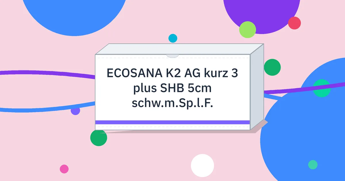 Symbolbild: Packung mit der Aufschrift ECOSANA K2 AG kurz 3 plus SHB 5cm schw.m.Sp.l.F. (PZN 10955651) – Verfügbarkeit und Bezug in Apotheken in Frankfurt am Main