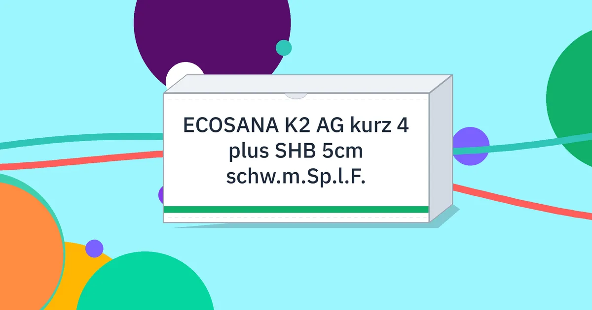 Symbolbild: Packung mit der Aufschrift ECOSANA K2 AG kurz 4 plus SHB 5cm schw.m.Sp.l.F. (PZN 10955705) – Verfügbarkeit und Bezug in Apotheken in Frankfurt am Main
