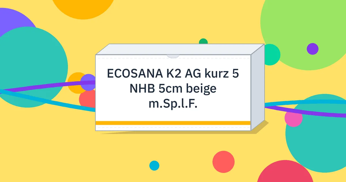 Symbolbild: Packung mit der Aufschrift ECOSANA K2 AG kurz 5 NHB 5cm beige m.Sp.l.F. (PZN 10954953) – Verfügbarkeit und Bezug in Apotheken in Frankfurt am Main