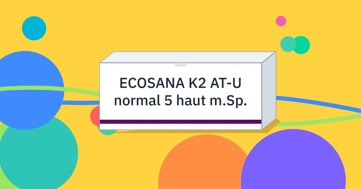Symbolbild: Packung mit der Aufschrift ECOSANA K2 AT-U normal 5 haut m.Sp. (PZN 01580560) – Verfügbarkeit und Bezug in Apotheken in Frankfurt am Main