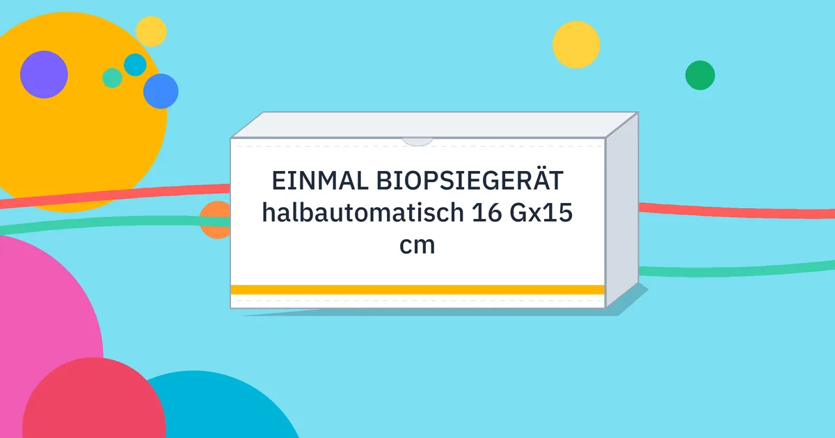 Symbolbild: Packung mit der Aufschrift EINMAL BIOPSIEGERÄT halbautomatisch 16 Gx15 cm (PZN 11105239) – Verfügbarkeit und Bezug in Apotheken in Frankfurt am Main