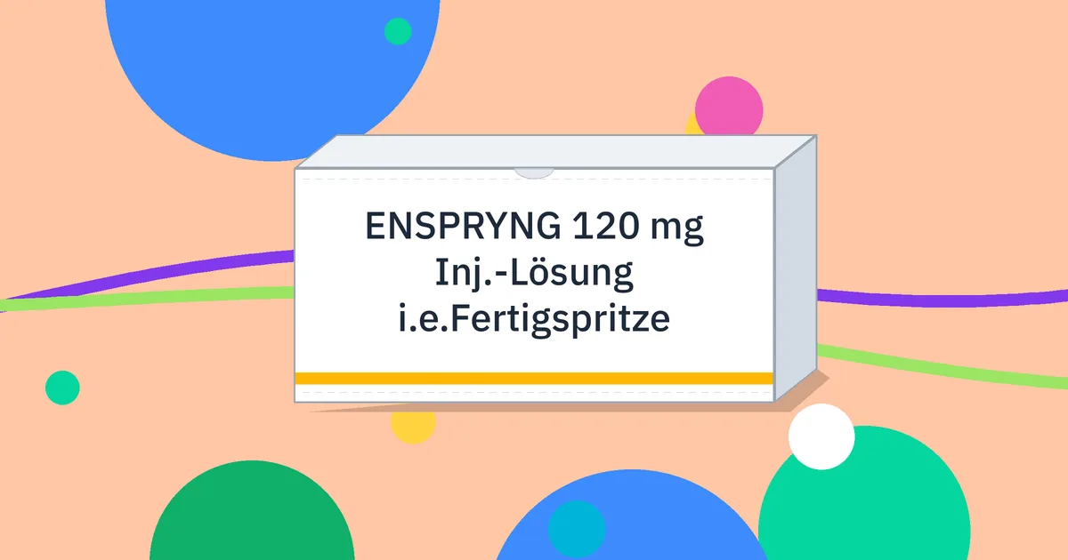 Symbolbild: Packung mit der Aufschrift ENSPRYNG 120 mg Inj.-Lösung i.e.Fertigspritze (PZN 16204696) – Verfügbarkeit und Bezug in Apotheken in Frankfurt am Main