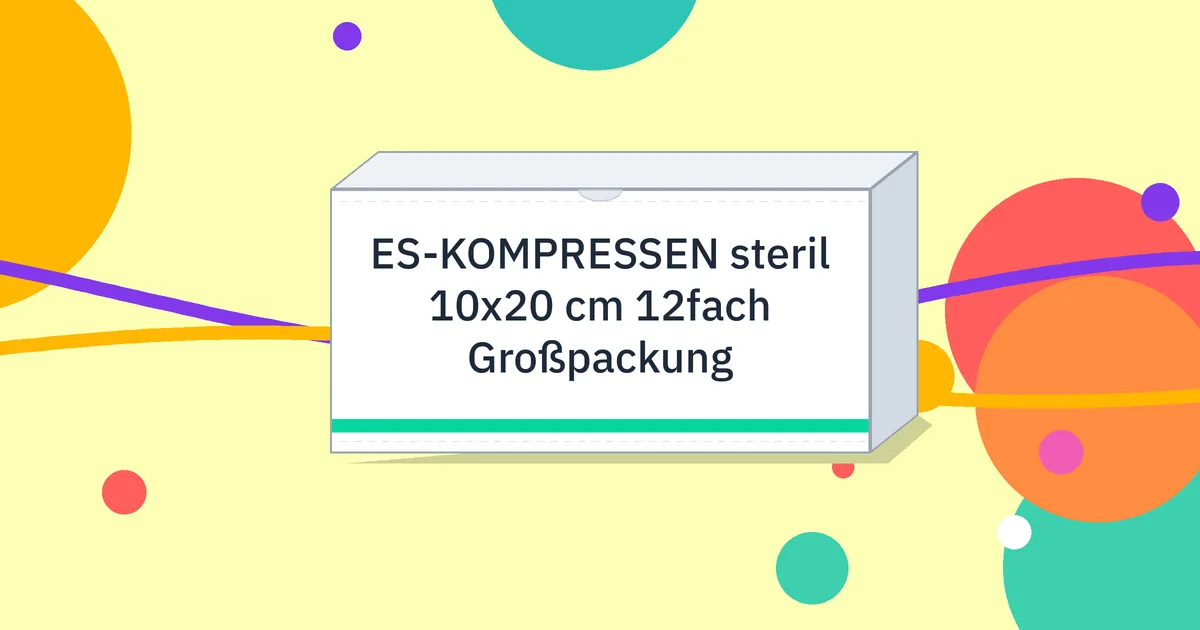 Symbolbild: Packung mit der Aufschrift ES-KOMPRESSEN steril 10x20 cm 12fach Großpackung (PZN 18768173) – Verfügbarkeit und Bezug in Apotheken in Frankfurt am Main
