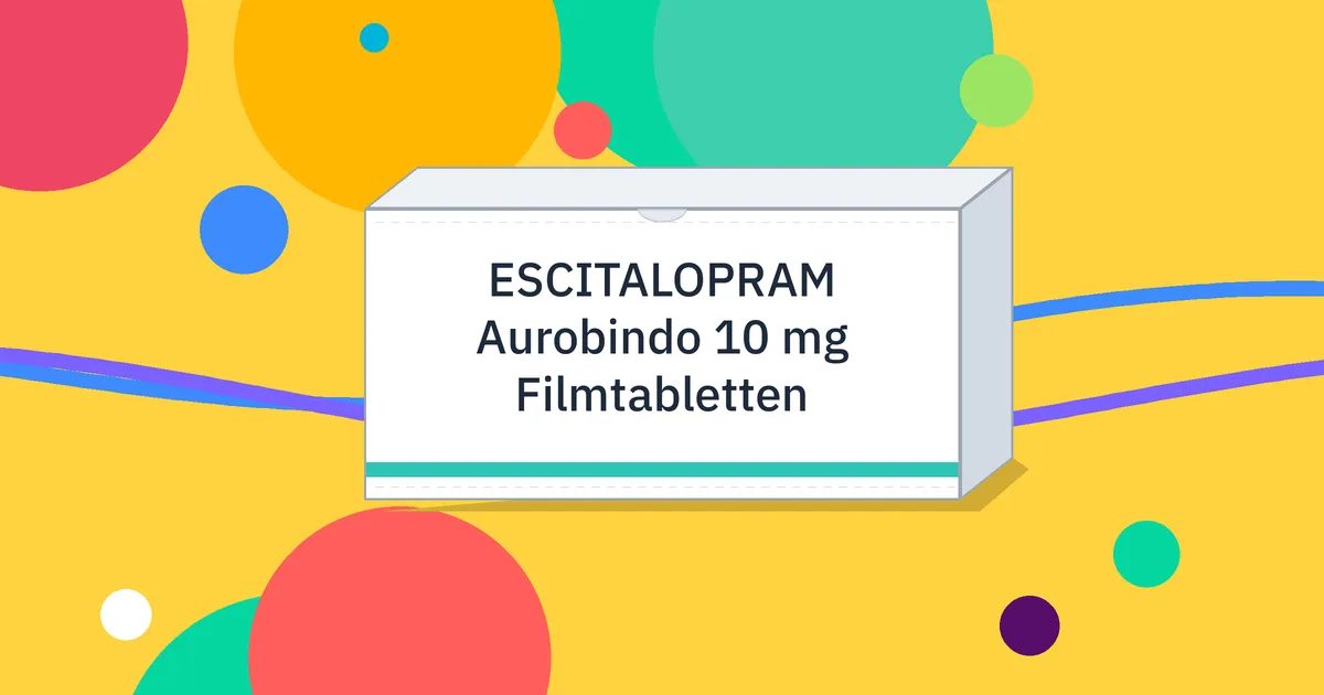 Symbolbild: Packung mit der Aufschrift ESCITALOPRAM Aurobindo 10 mg Filmtabletten (PZN 10113194) – Verfügbarkeit und Bezug in Apotheken in Frankfurt am Main