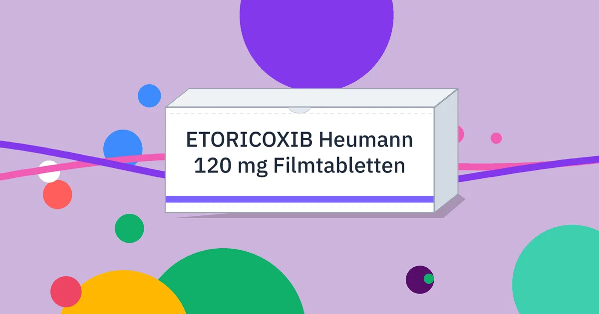 Symbolbild: Packung mit der Aufschrift ETORICOXIB Heumann 120 mg Filmtabletten (PZN 17824107) – Verfügbarkeit und Bezug in Apotheken in Frankfurt am Main