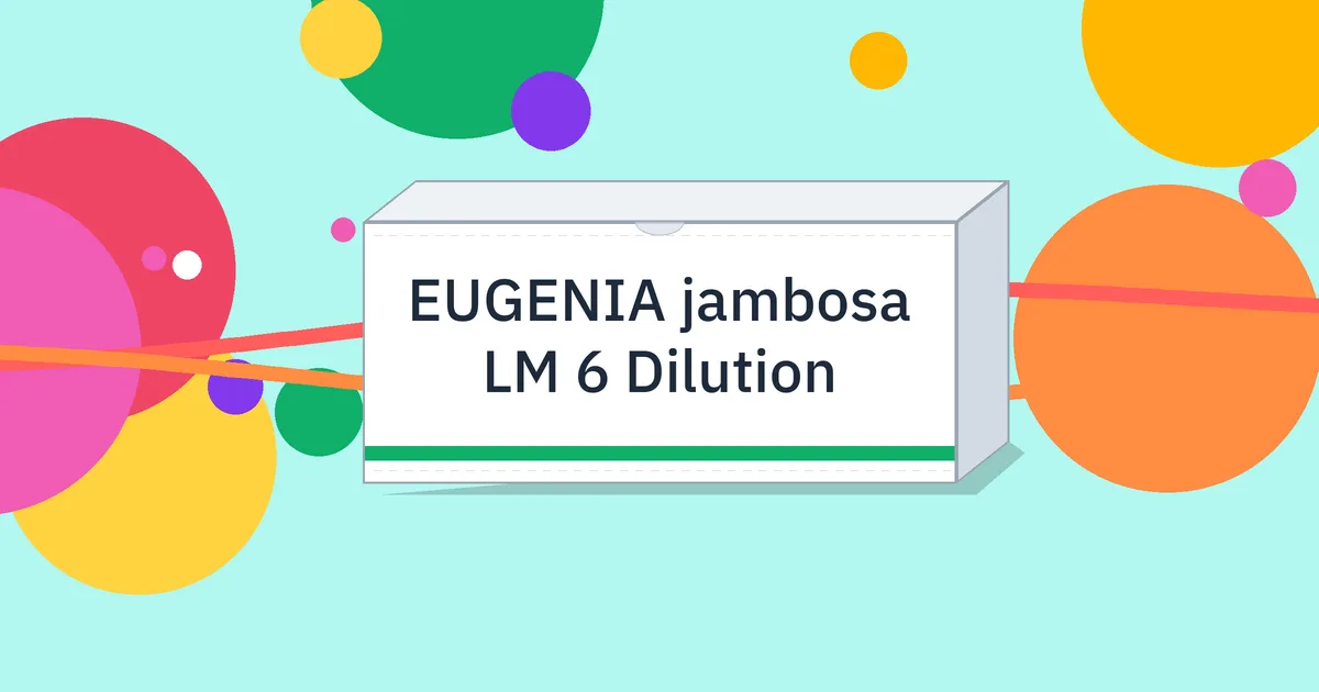 Symbolbild: Packung mit der Aufschrift EUGENIA jambosa LM 6 Dilution (PZN 13480823) – Verfügbarkeit und Bezug in Apotheken in Frankfurt am Main