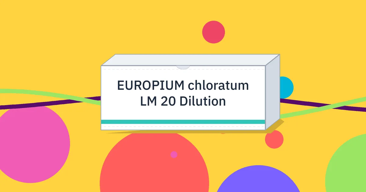 Symbolbild: Packung mit der Aufschrift EUROPIUM chloratum LM 20 Dilution (PZN 13484241) – Verfügbarkeit und Bezug in Apotheken in Frankfurt am Main