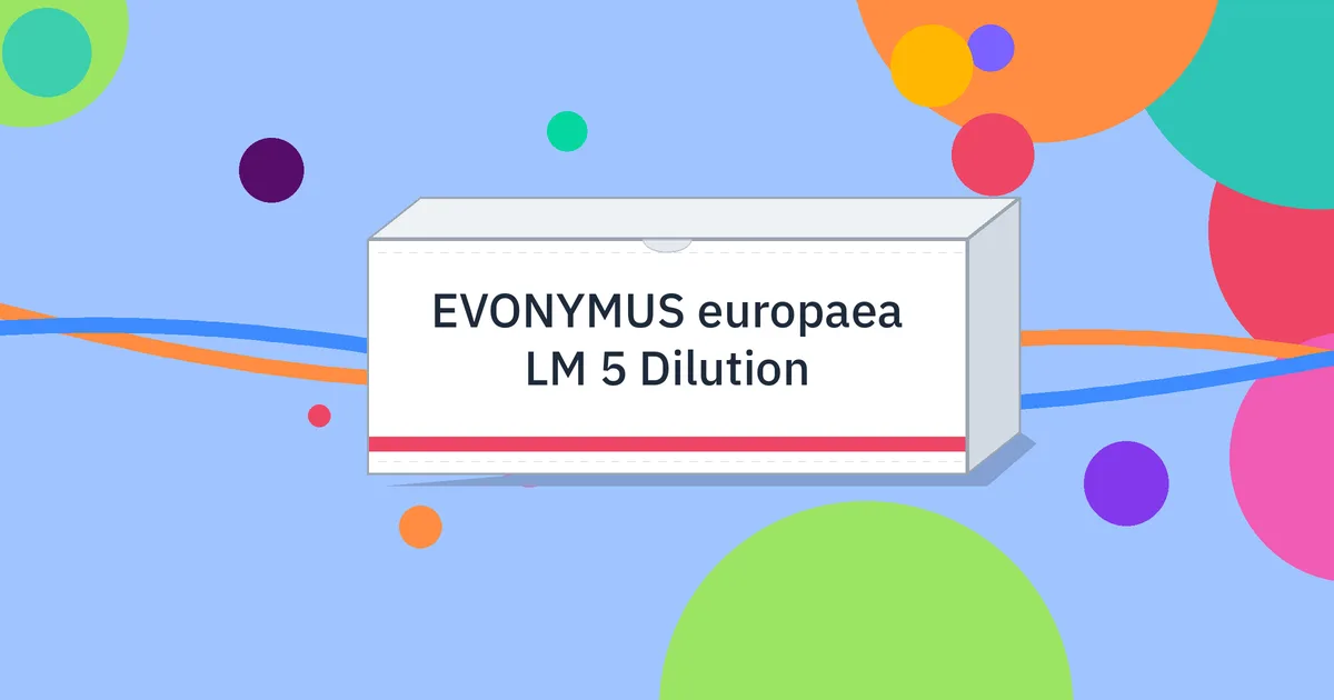 Symbolbild: Packung mit der Aufschrift EVONYMUS europaea LM 5 Dilution (PZN 13484525) – Verfügbarkeit und Bezug in Apotheken in Frankfurt am Main