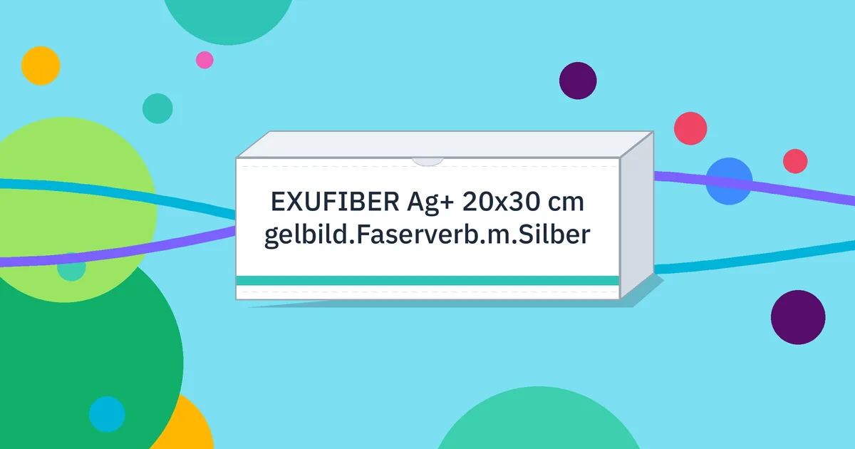 Symbolbild: Packung mit der Aufschrift EXUFIBER Ag+ 20x30 cm gelbild.Faserverb.m.Silber (PZN 20354326) – Verfügbarkeit und Bezug in Apotheken in Frankfurt am Main