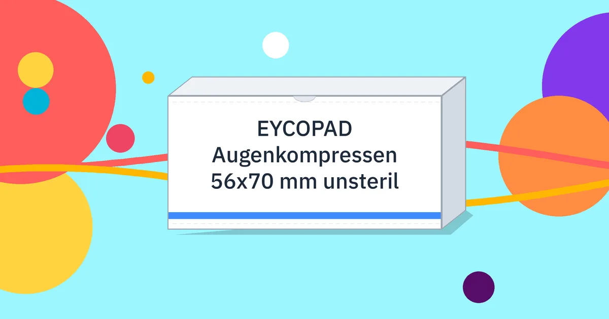 Symbolbild: Packung mit der Aufschrift EYCOPAD Augenkompressen 56x70 mm unsteril (PZN 19235504) – Verfügbarkeit und Bezug in Apotheken in Frankfurt am Main