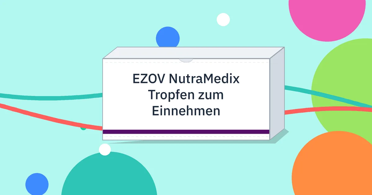 Symbolbild: Packung mit der Aufschrift EZOV NutraMedix Tropfen zum Einnehmen (PZN 18040106) – Verfügbarkeit und Bezug in Apotheken in Frankfurt am Main